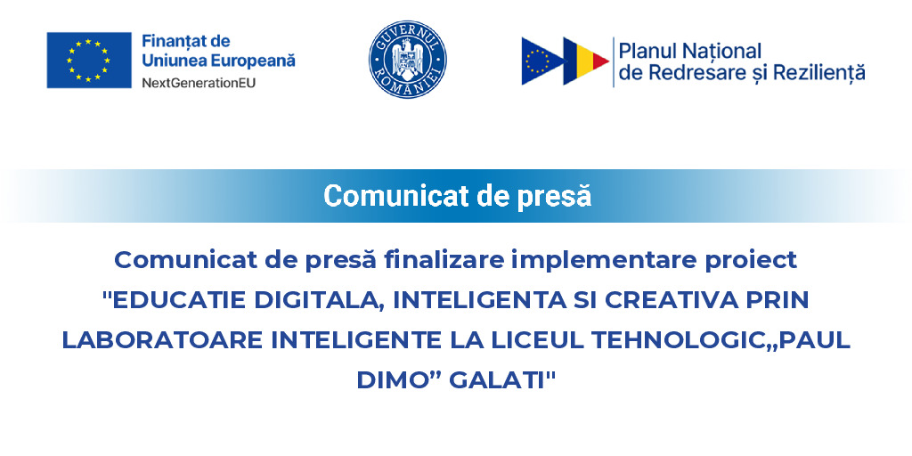 Anunț finalizare implementare proiect "EDUCATIE DIGITALA, INTELIGENTA ...